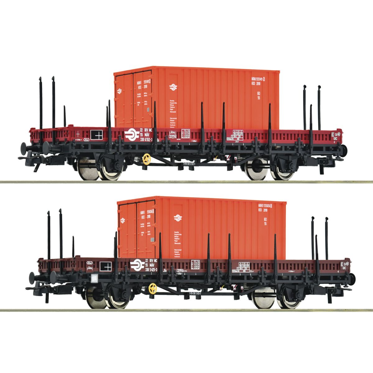 ROCO 6600076 Konténerszállító pőrekocsi készlet, Ks, MÁV IV